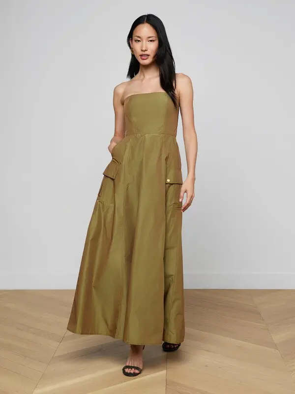 L'Agence Nessa Strapless Gown - Olive