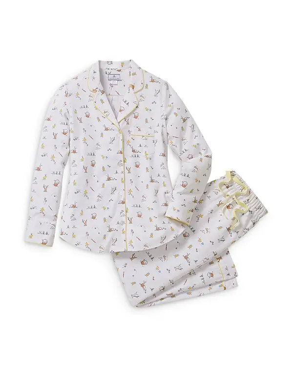 PETITE PLUME Frolic Woven Twill Classic Pajama Set - White