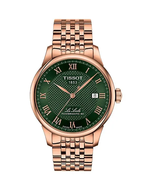 TISSOT Le Locle Watch, 39.3mm - Green/rose Gold