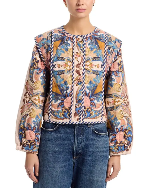Farm Rio Quilted Printed Jacket - Sea Garden
