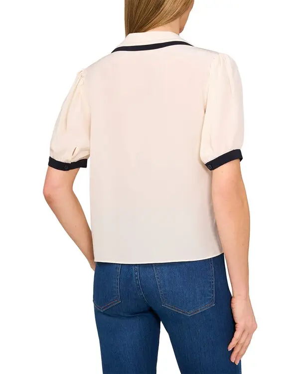 CECE DUPRAZ Puff Sleeve Point Collar Top - Eggnog