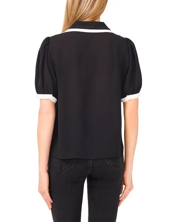 CECE DUPRAZ Puff Sleeve Point Collar Top - Rich Black