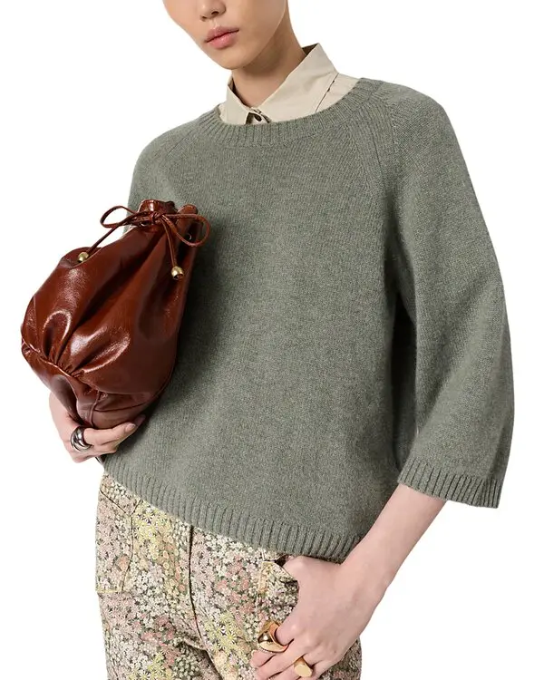 Gerard Darel Liviah Round Neck Cashmere Sweater - Khaki Green