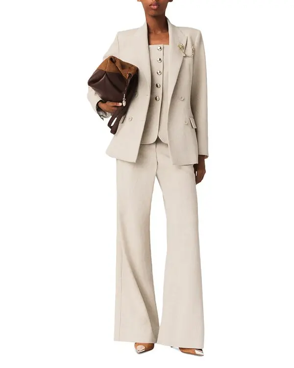 Maje Suit Jacket With Brooch - Beige