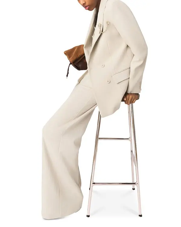 Maje Suit Jacket With Brooch - Beige