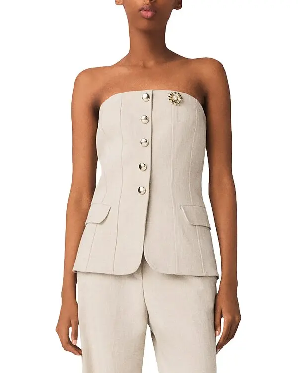 Maje Tailored Bustier Top - Beige