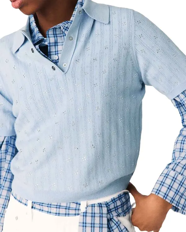 Maje Cropped Sweater With Rhinestones - Blue Sky