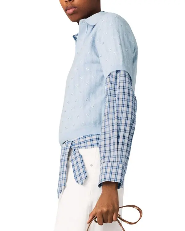 Maje Cropped Sweater With Rhinestones - Blue Sky