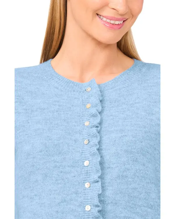 CECE DUPRAZ Long Sleeve Ruffle Edge Cardigan Sweater - Blue Heather