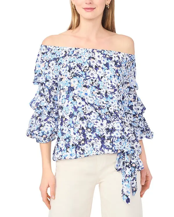 Vince Camuto Off The Shoulder Bubble Sleeve Blouse - Blue Shadow