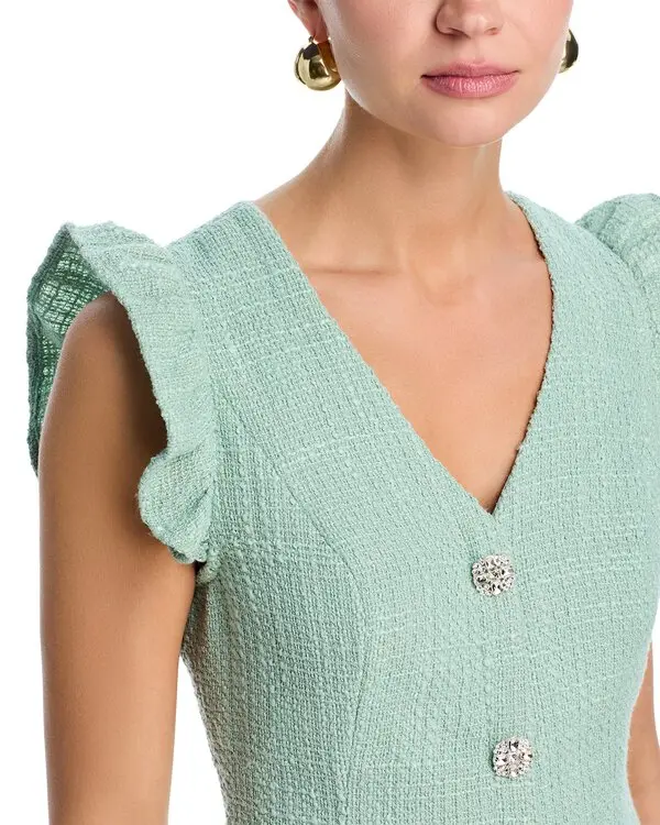 Aqua Tweed Flounce Mini Dress
