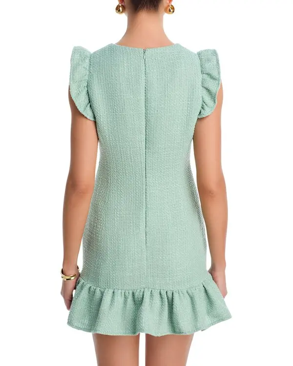 Aqua Tweed Flounce Mini Dress