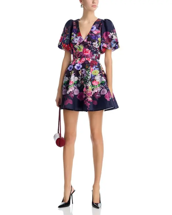Aqua Floral V-neck Mini Dress