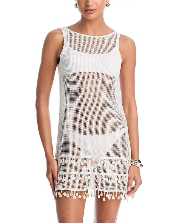 Aqua Embellished Mini Dress Swim Cover-up Exclusive - White
