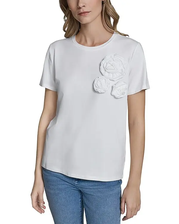 Karl Lagerfeld Paris Rose Trim Knit Top - Soft White