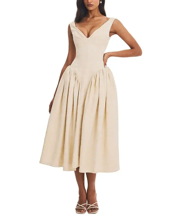 MISS CIRCLE Chelsea Jacquard Ruched Bust Sweetheart Midi Dress - Ivory