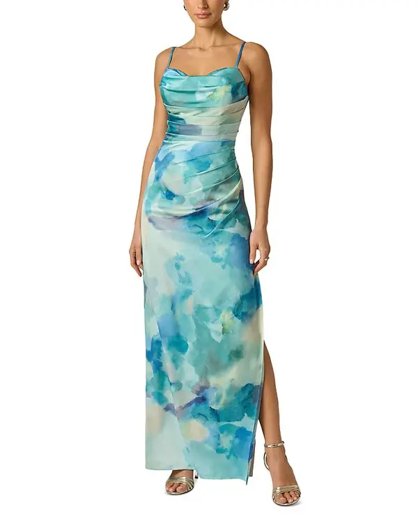 Adrianna Papell Sateen Column Dress - Blue Multi