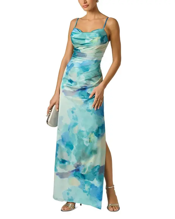 Adrianna Papell Sateen Column Dress - Blue Multi | Editorialist