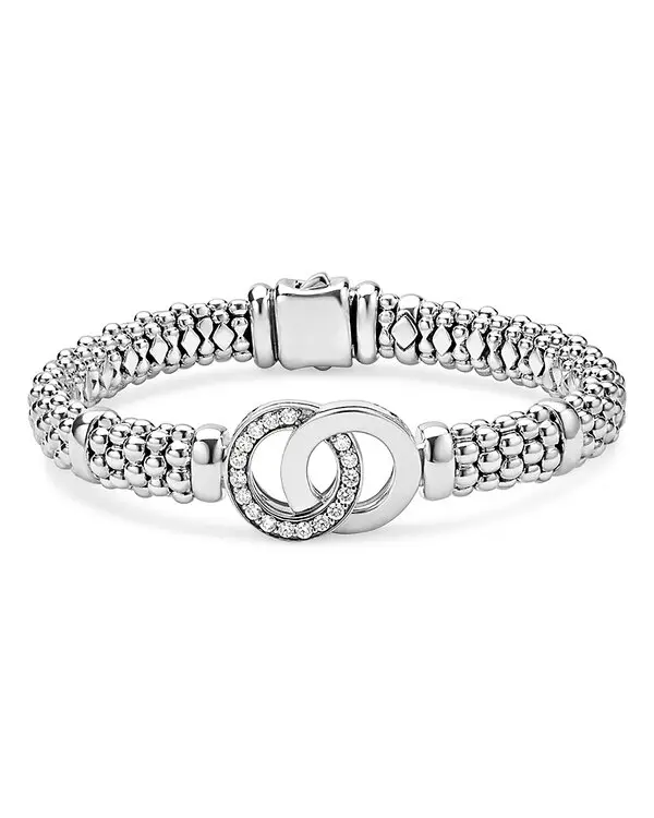 Lagos Sterling Signature Caviar Diamond Interlocking Circle Beaded Bracelet - Silver
