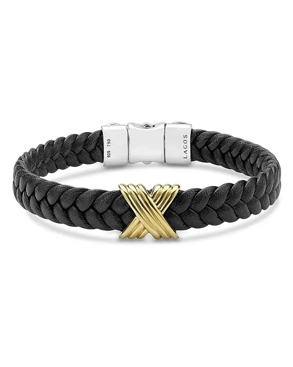 Lagos 18k Yellow Gold And Sterling Anthem X Braided Leather Bracelet - Silver