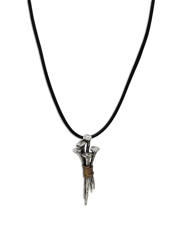 John Varvatos Brass & Nails Black Leather Pendant Necklace, 24.25 - Silver