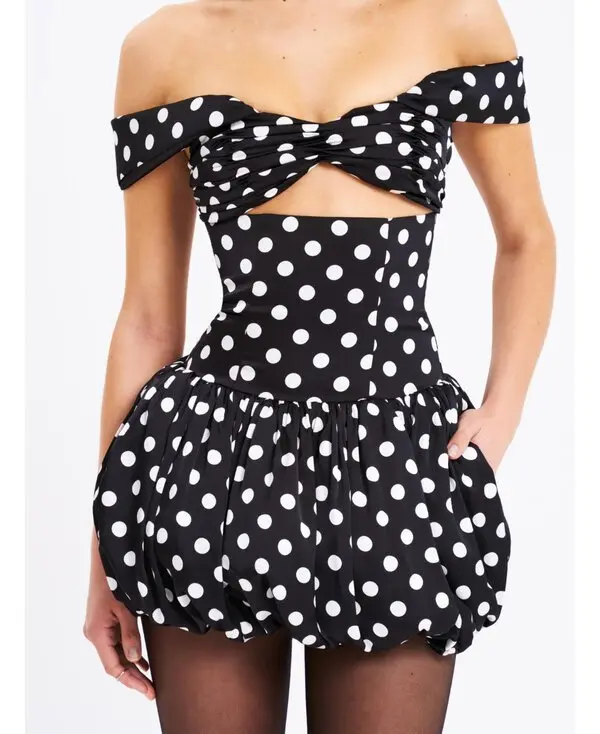 MISS CIRCLE NEW YORK Fit And Flare Polka Dot Mini Dress - Black