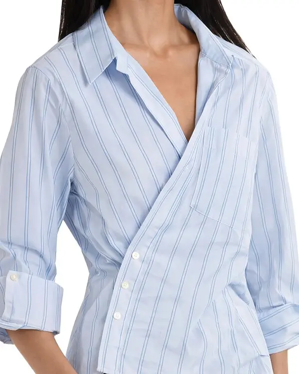 CISSA 3/4 Sleeve Asymmetric Wrap Shirt - Rydal Stripe