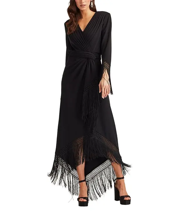 Tadashi Shoji Azie Fringe Midi Dress - Black