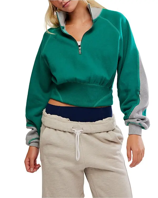 Free People Out Of The Park Pullover Sweatshirt - Green Glow