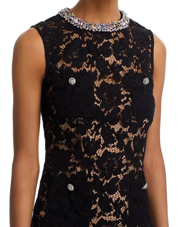 SELF-PORTRAIT Lace Crystal Embellished Mini Dress - Black