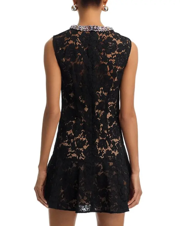 SELF-PORTRAIT Lace Crystal Embellished Mini Dress - Black