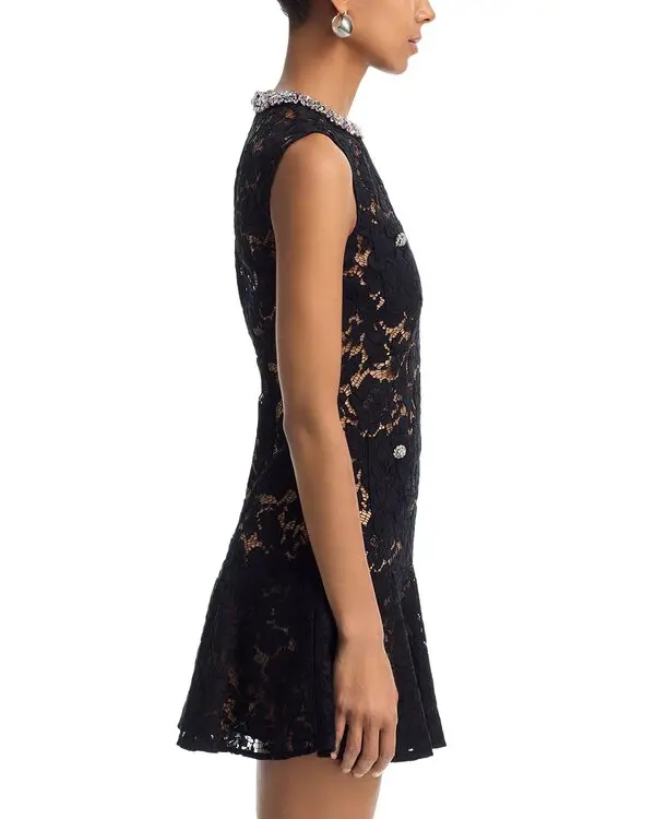 SELF-PORTRAIT Lace Crystal Embellished Mini Dress - Black