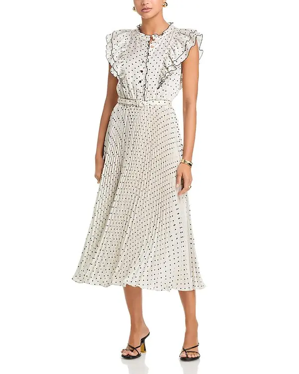 SELF-PORTRAIT Polka Dot Midi Dress - Cream