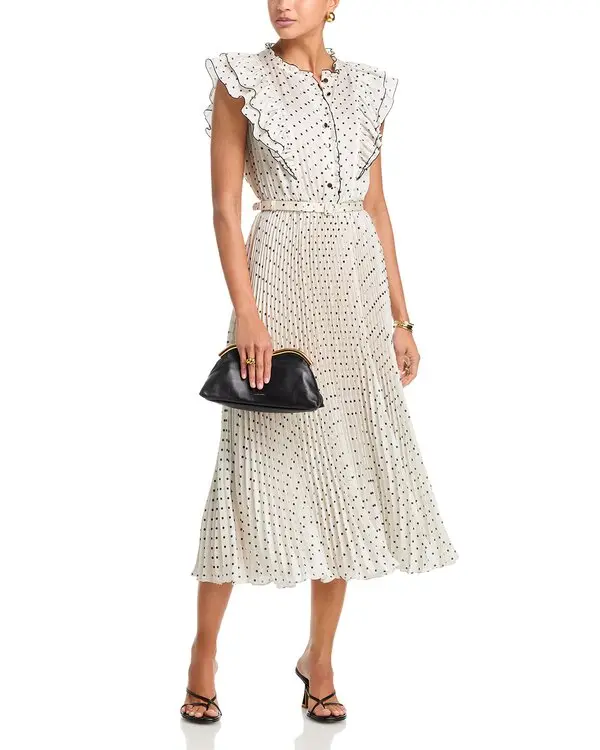 SELF-PORTRAIT Polka Dot Midi Dress - Cream