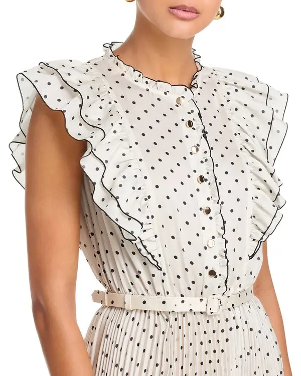 SELF-PORTRAIT Polka Dot Midi Dress - Cream