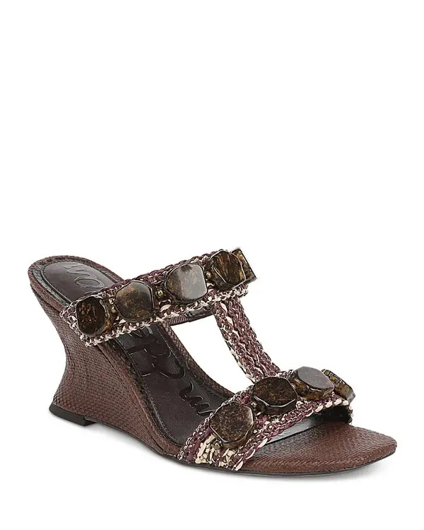 Sam Edelman Dante Stone Embellished Wedge Sandals - Mocha Multi