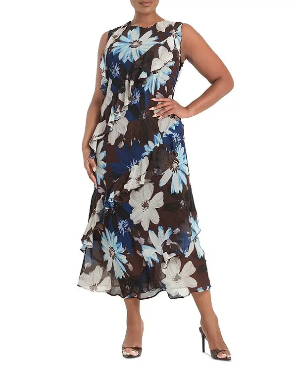 ESTELLE Aveline Floral Ruffle Dress - Choc Sky