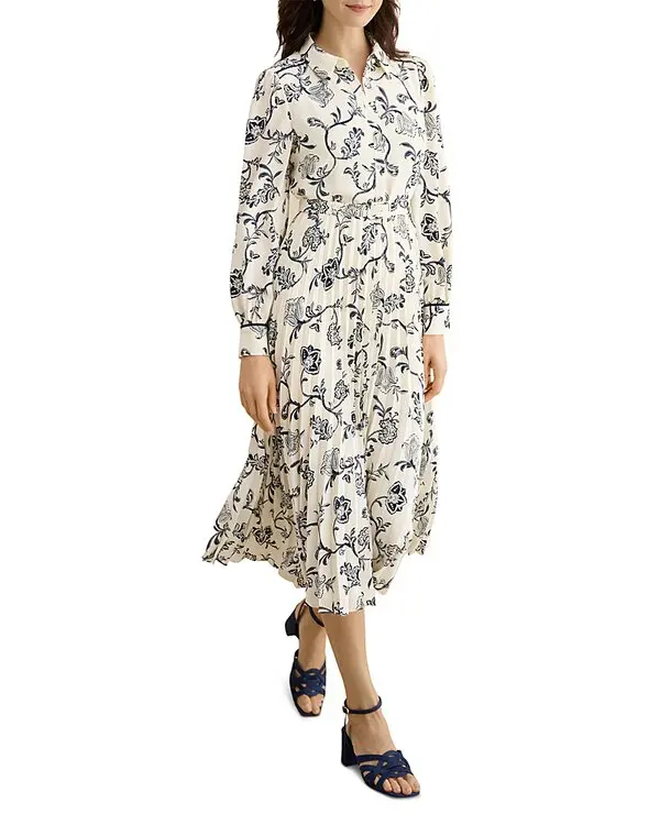 HOBBS LONDON Ashleen Paisley Belted Midi Dress - Cream Midnight