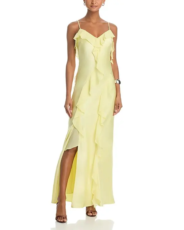 Aqua Long Satin Ruffled Gown - Butter