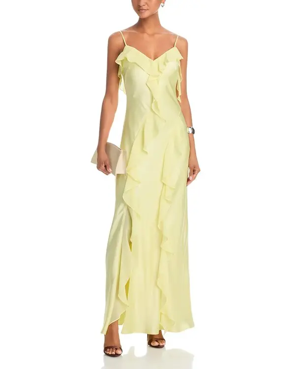 Aqua Long Satin Ruffled Gown - Butter