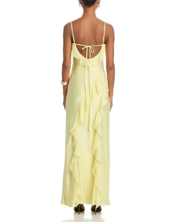 Aqua Long Satin Ruffled Gown - Butter