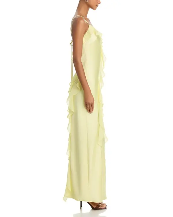 Aqua Long Satin Ruffled Gown - Butter