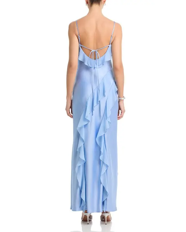 Aqua Long Satin Ruffled Gown