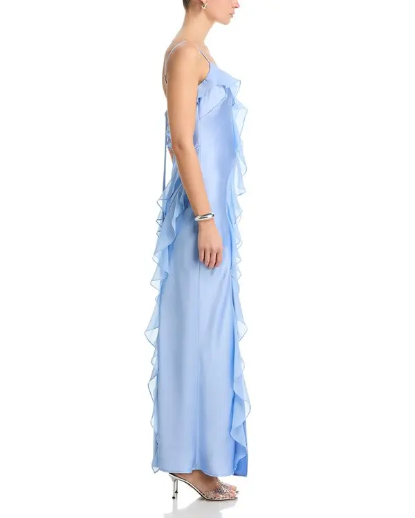 Aqua Long Satin Ruffled Gown