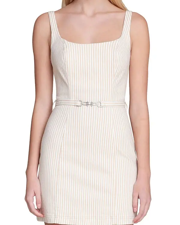 Avec Les Filles Belted Mini Dress - Beige/white