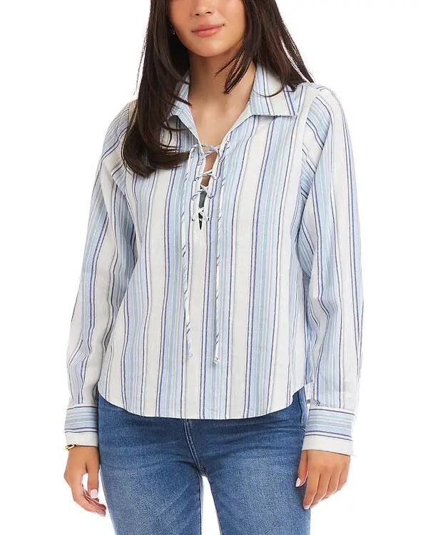 Karen Kane Petites Lace Up Shirt - Stripe