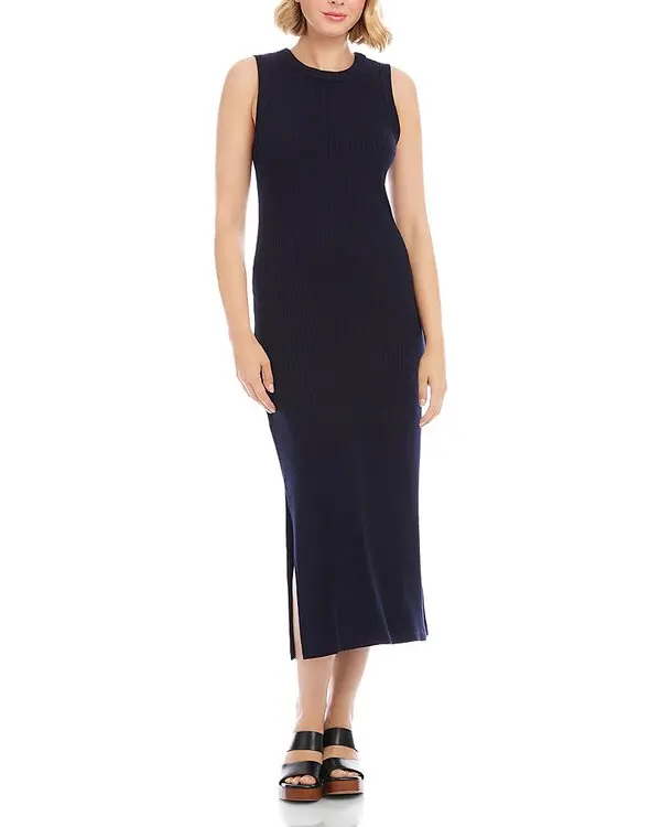 Karen Kane Ribbed Sleeveless Midi Column Dress - Navy