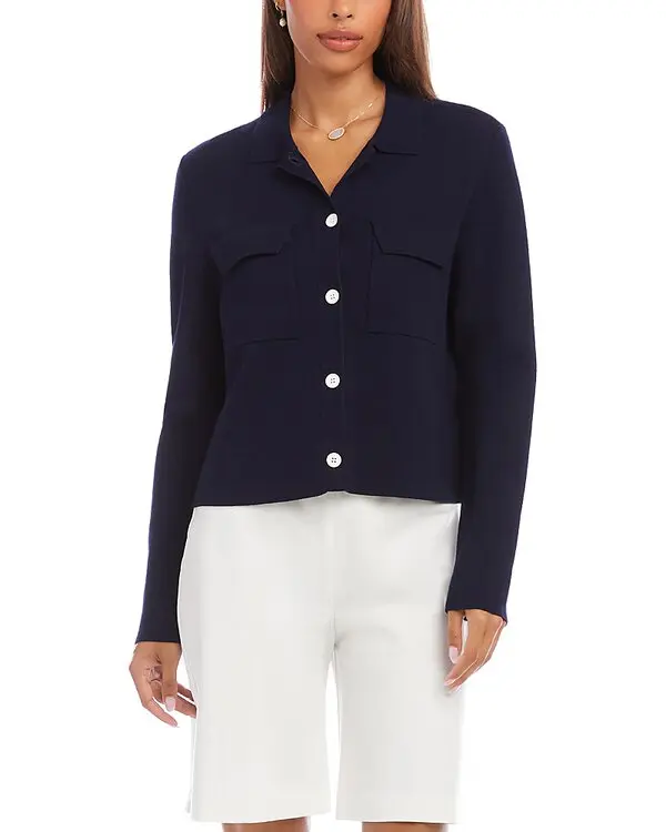Karen Kane Collared Sweater Jacket - Navy