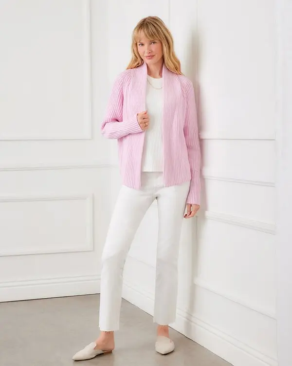 Karen Kane Cropped Open Front Cardigan Sweater - Pink