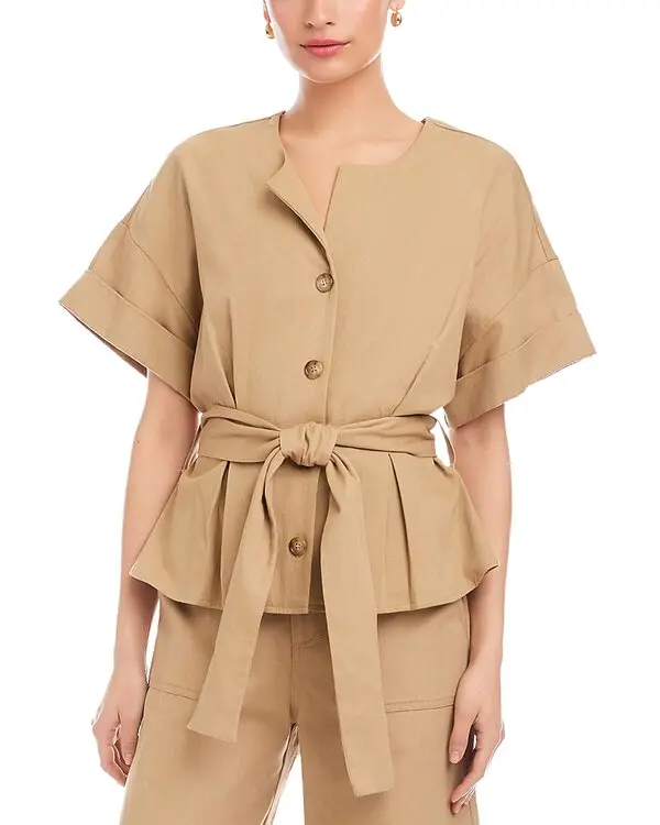 Fifteen Twenty Kai Belted Button Up Top - Khaki